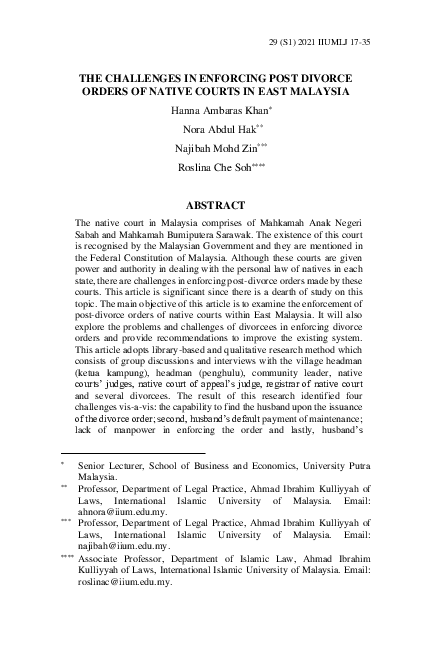 (PDF) The Challenges in Enforcing Post Divorce Orders of Native Courts ...