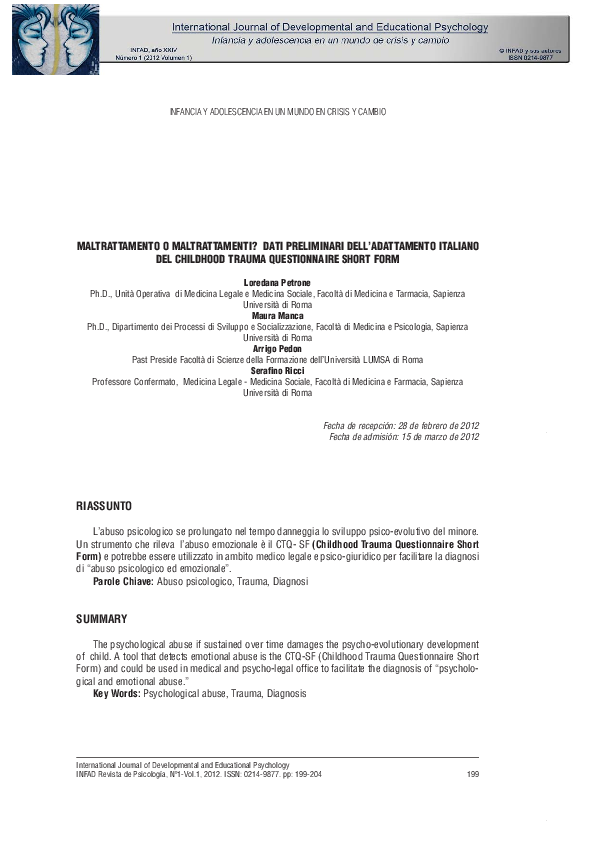 (PDF) Maltrattamento o maltrattamenti? Dati preliminari dell ...
