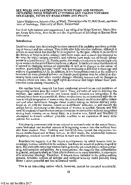 Pdf Sex Roles And Participation In Military And Defense Outlining