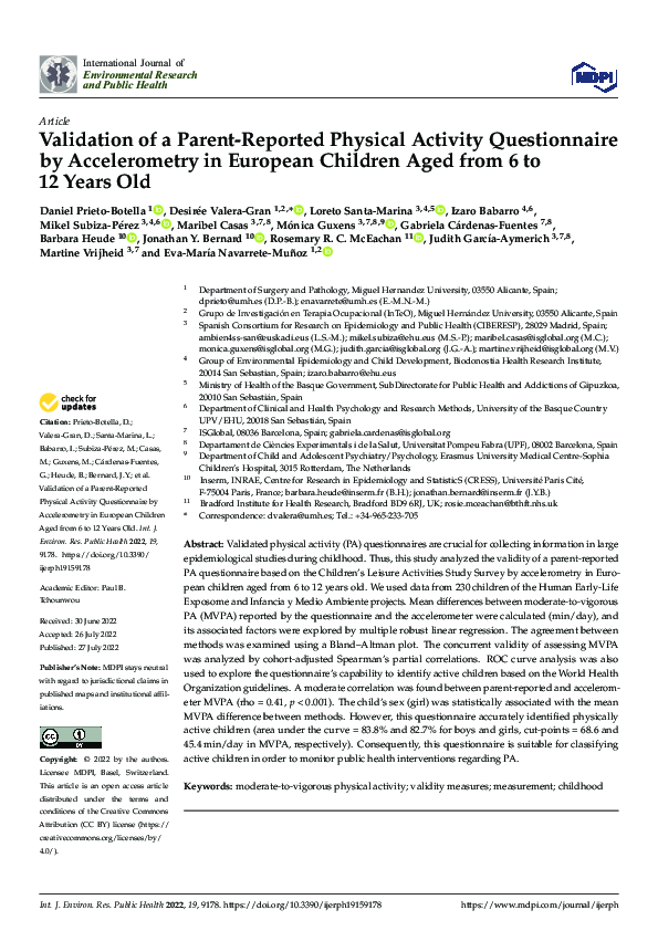 (PDF) Validation of a Parent-Reported Physical Activity Questionnaire by Accelerometry in ...