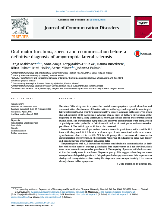 (PDF) Oral motor functions, speech and communication before a ...