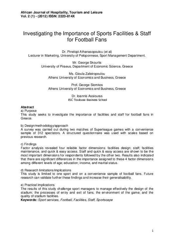 (PDF) Investigating the Importance of Sports Facilities & Staff for ...