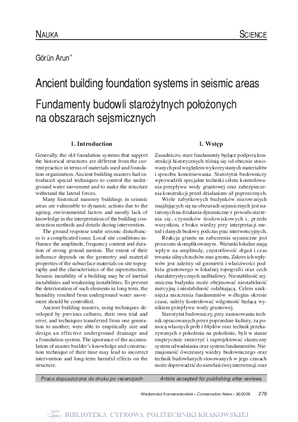 (PDF) Ancient building foundation systems in seismic areas