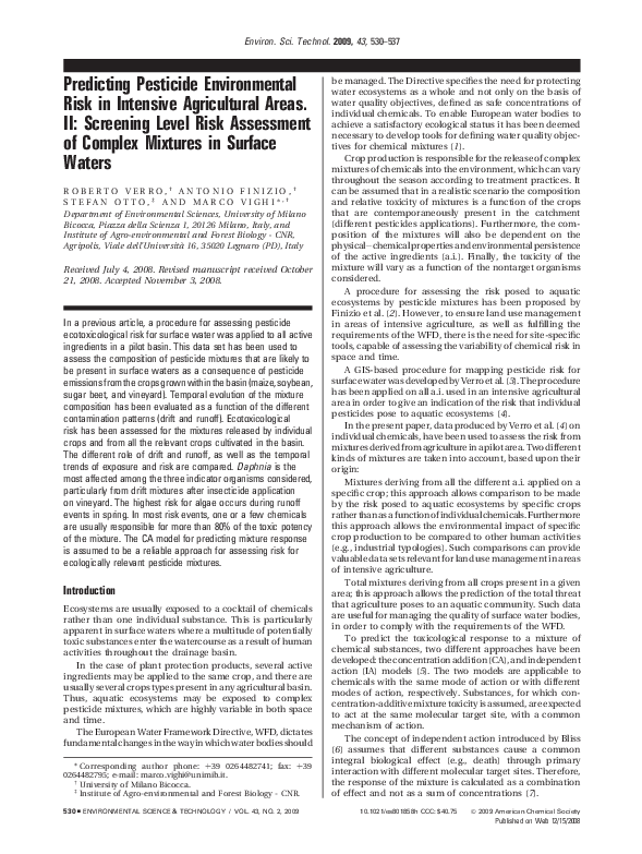 (PDF) Predicting Pesticide Environmental Risk in Intensive Agricultural ...