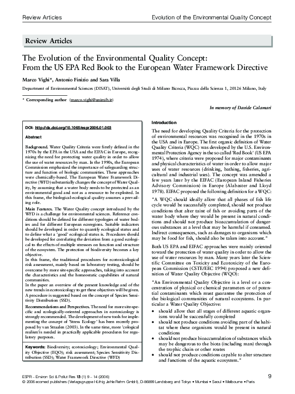 (PDF) The Evolution of the Environmental Quality Concept: From the US ...