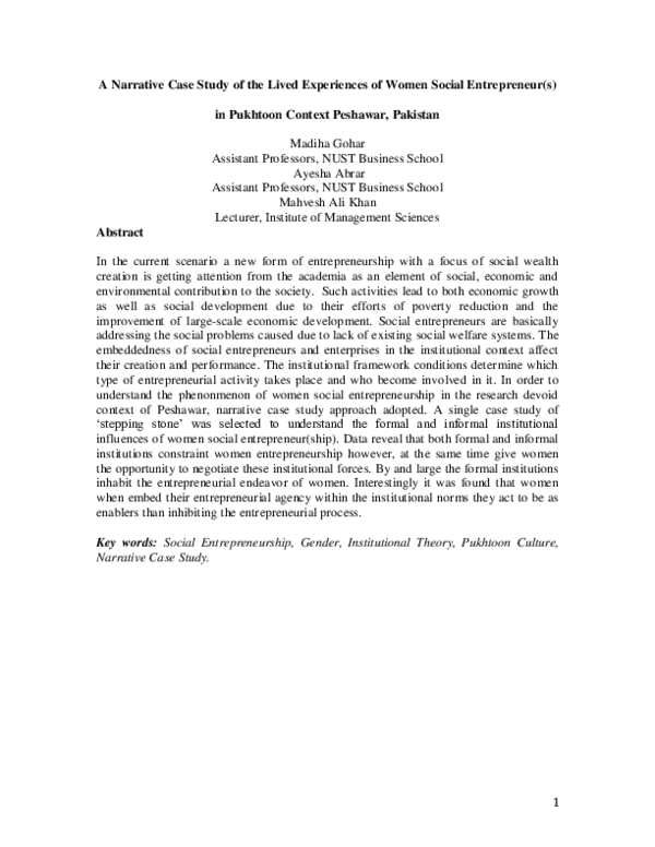 (PDF) A Narrative Case Study of the Lived Experiences of Women Social ...