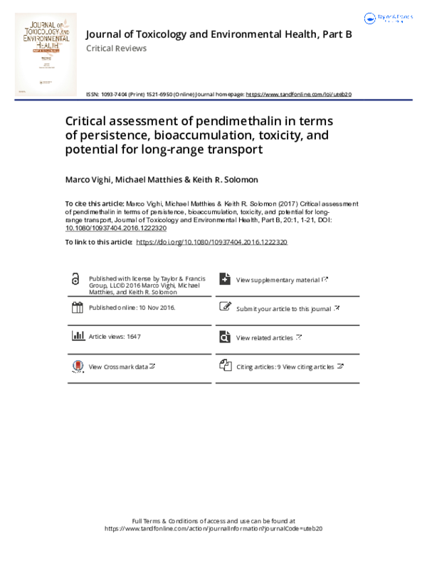 (PDF) Critical assessment of pendimethalin in terms of persistence ... (PDF) Critical assessment of pendimethalin in terms of persistence ...