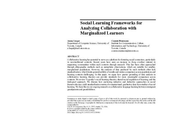 (PDF) Social Learning Frameworks for Analyzing Collaboration with ...