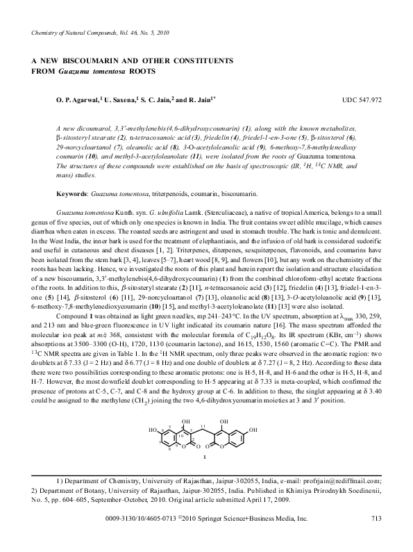 (PDF) A new biscoumarin and other constituents from Guazuma tomentosa ROOTS