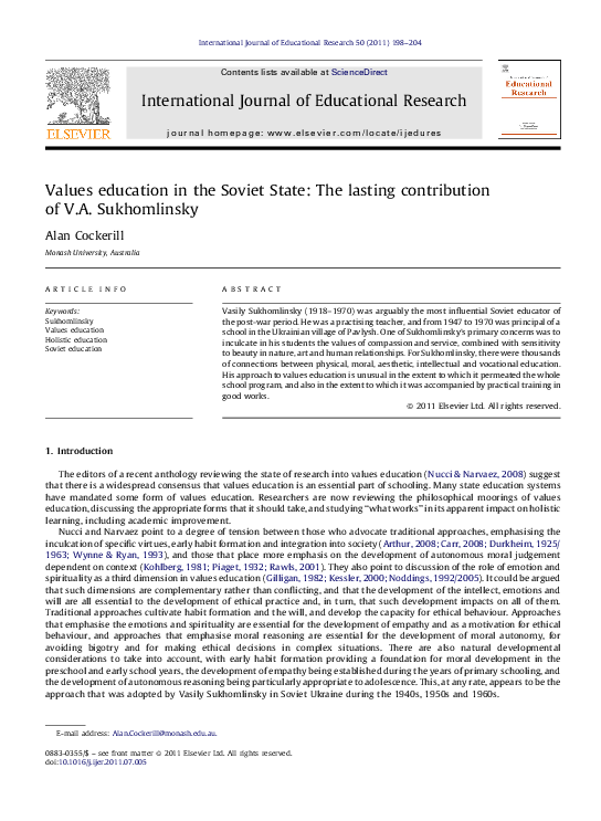 (PDF) Values education in the Soviet State: The lasting contribution of ...