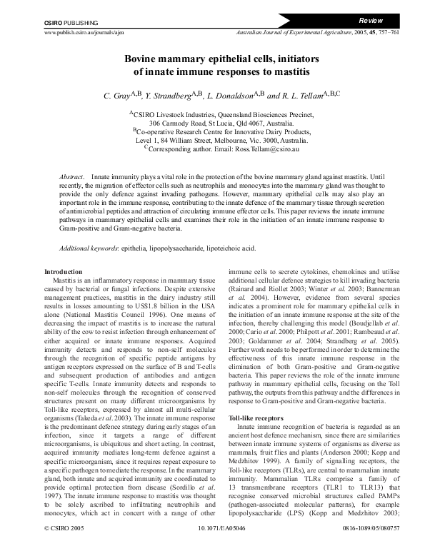 (PDF) Bovine mammary epithelial cells, initiators of innate immune ...