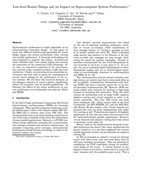 (PDF) Low-level router design and its impact on supercomputer system performance