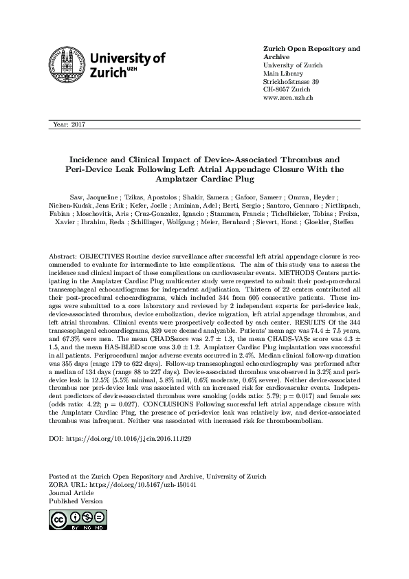 (PDF) Incidence and Clinical Impact of Device-Associated Thrombus and ...