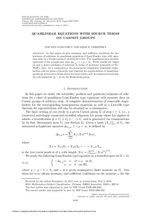 Pdf Quasilinear Equations With Source Terms On Carnot Groups