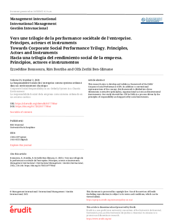 (PDF) Vers une trilogie de la performance sociétale de l’entreprise. Principes, acteurs et ...