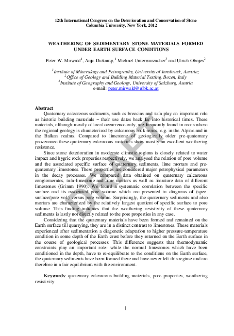 (PDF) Weathering of Sedimentary Stone Materials Formed Under Earth ...