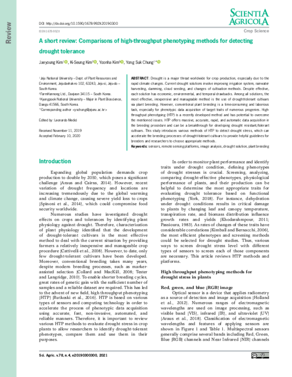 Pdf A Short Review Comparisons Of High Throughput Phenotyping Methods For Detecting Drought