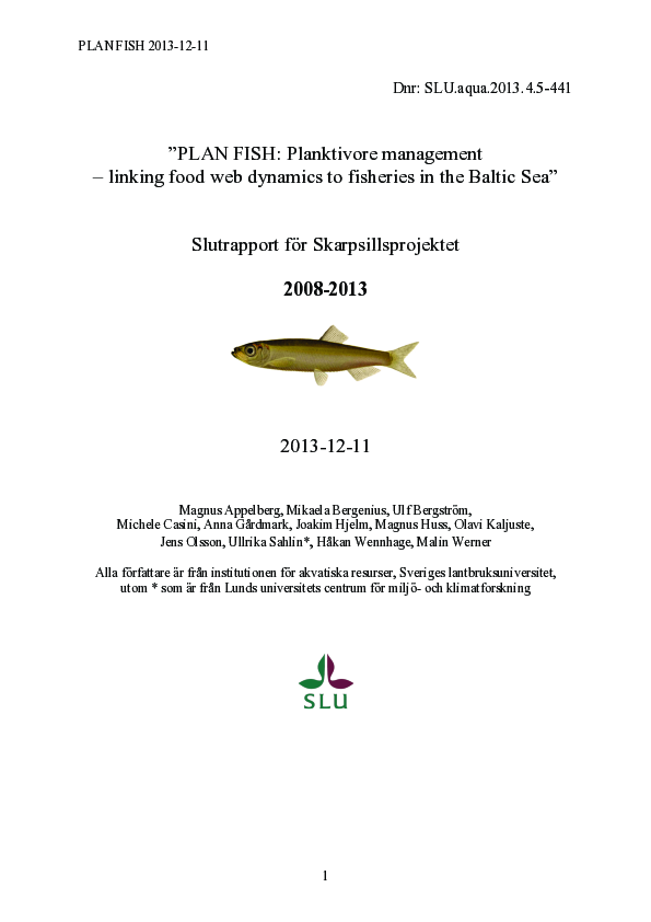 (PDF) ”PLAN FISH: Planktivore management – linking food web dynamics to ...