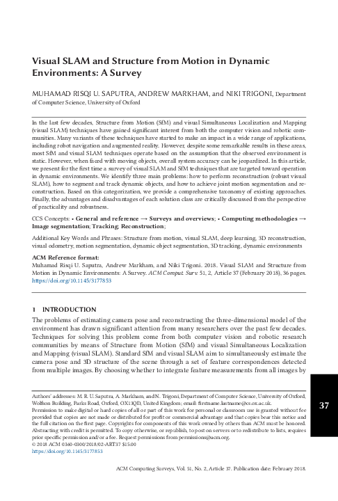 Pdf Visual Slam And Structure From Motion In Dynamic Environments