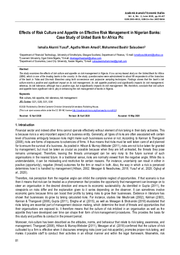 (PDF) Effects of Risk Culture and Appetite on Effective Risk Management ...