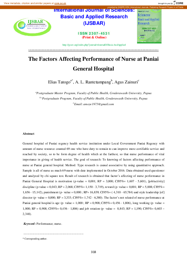 (PDF) The Factors Affecting Performance of Nurse at Paniai General Hospital