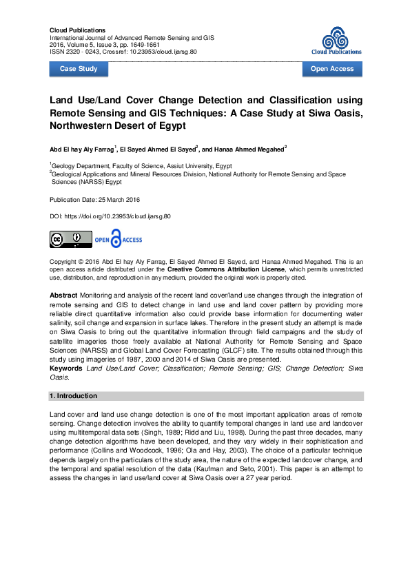 (PDF) Land Use/Land Cover Change Detection and Classification using Remote Sensing and GIS ...