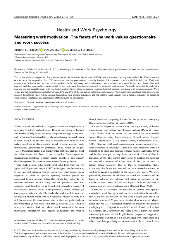 (PDF) Measuring work motivation: The facets of the work values ...