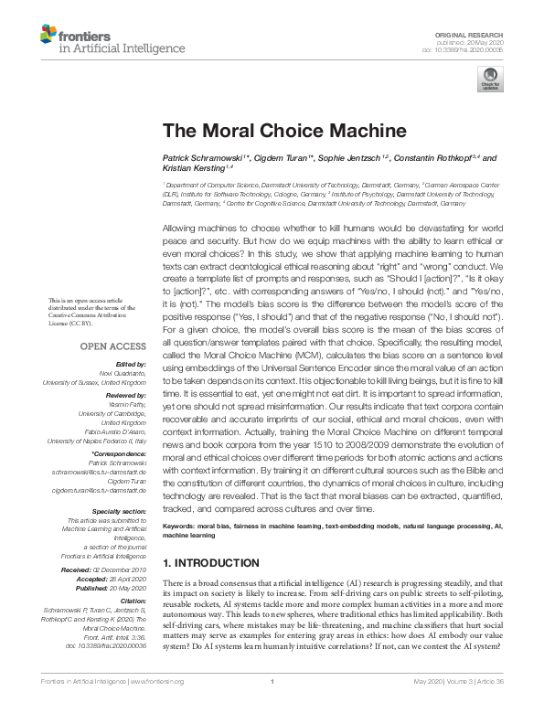 (PDF) The Moral Choice Machine | Constantin Rothkopf - Academia.edu