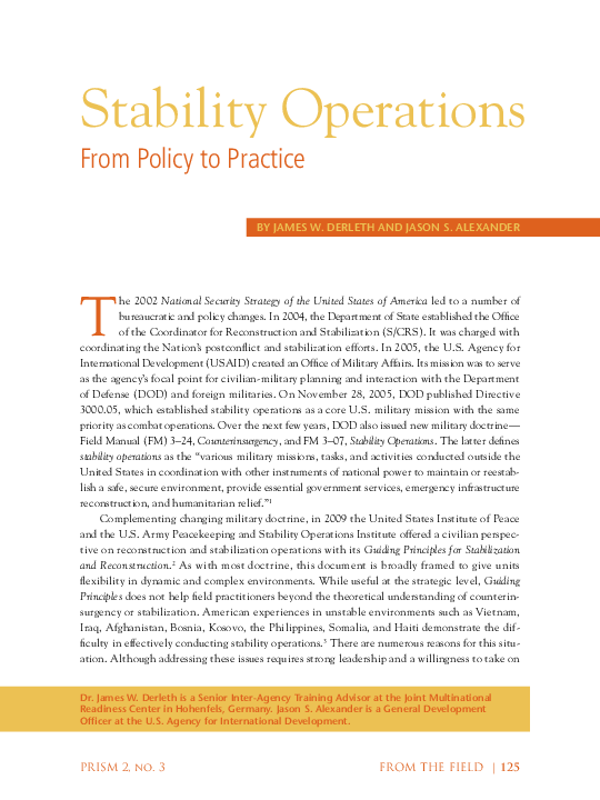 (PDF) Stability Operations: From Policy to Practice
