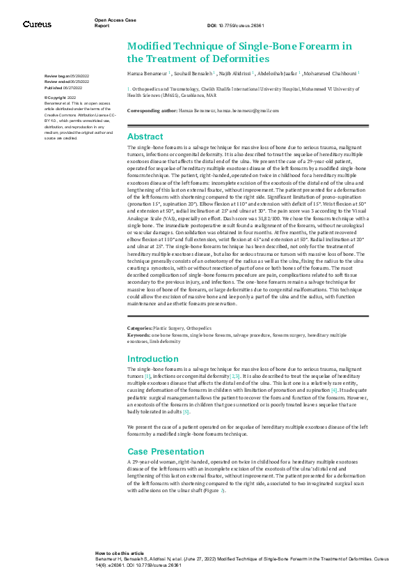 (PDF) Modified Technique of Single-Bone Forearm in the Treatment of ...