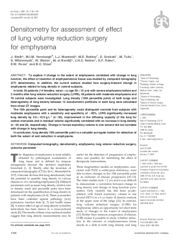 (PDF) Densitometry for assessment of effect of lung volume reduction surgery for emphysema