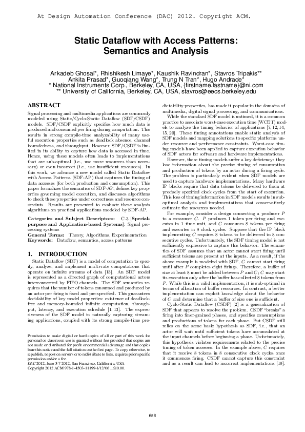 Pdf Static Dataflow With Access Patterns