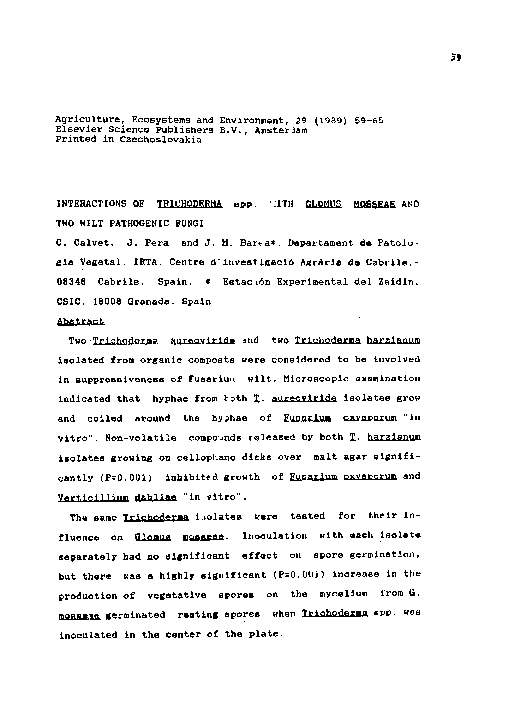 (PDF) Interactions of trichoderma spp. with Glomus mosseae and two wilt pathogenic fungi