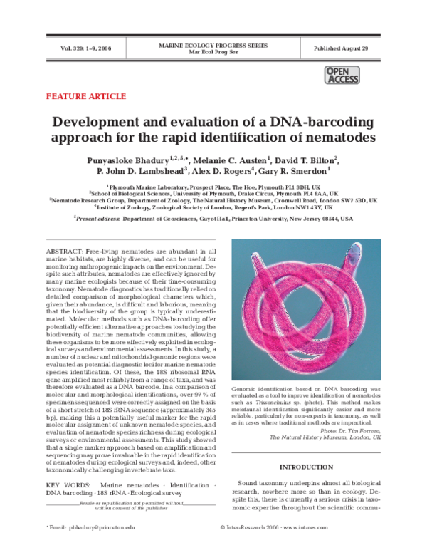 (PDF) Development and evaluation of a DNA-barcoding approach for the rapid identification of ...