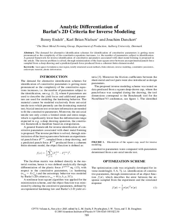 (PDF) Analytic Differentiation of Barlat’s 2D Criteria for Inverse Modeling