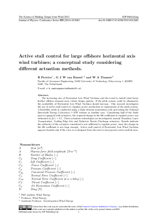 (PDF) Active stall control for large offshore horizontal axis wind ...
