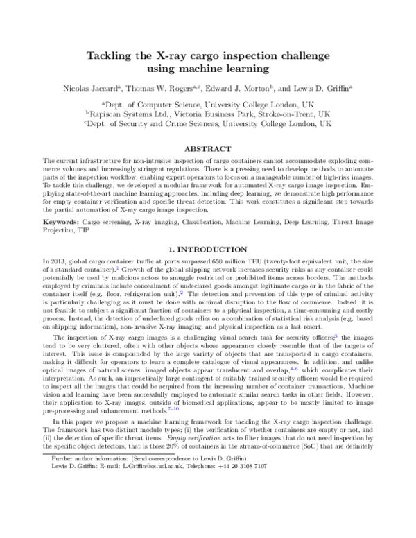 (PDF) Tackling the x-ray cargo inspection challenge using machine learning