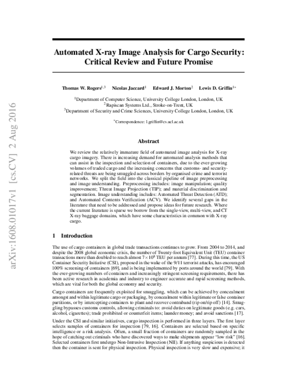 (PDF) Automated X-ray image analysis for cargo security: Critical ...