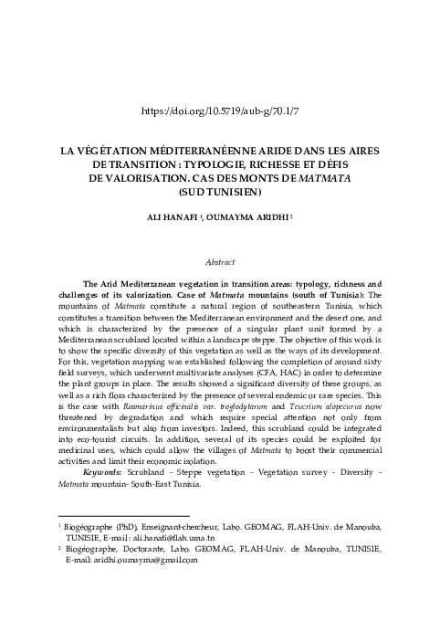 (PDF) La Végétation Méditerranéenne Aride Dans Les Aires De Transition ...