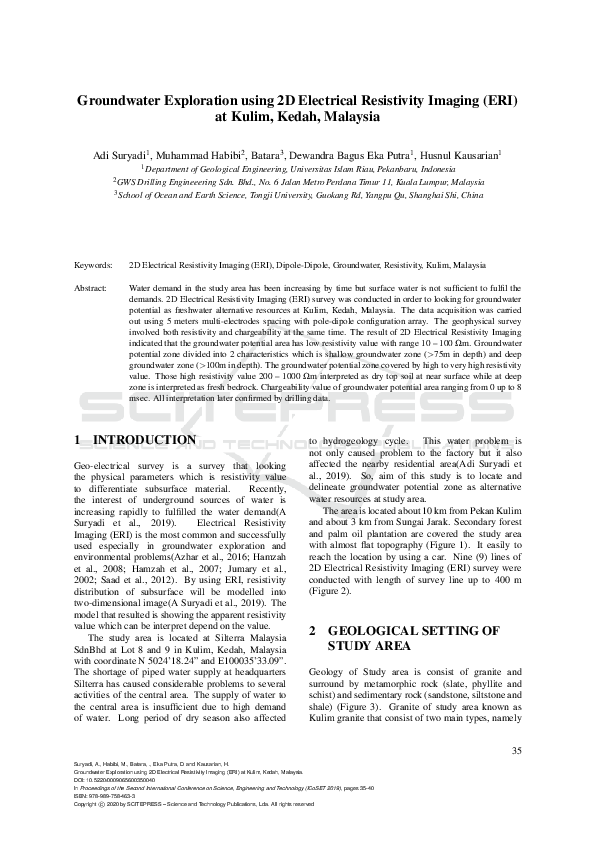(PDF) Groundwater Exploration using 2D Electrical Resistivity Imaging (ERI) at Kulim, Kedah ...