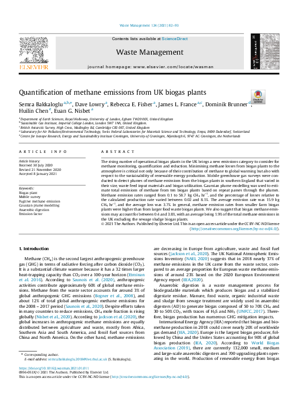 (PDF) Quantification of methane emissions from UK biogas plants