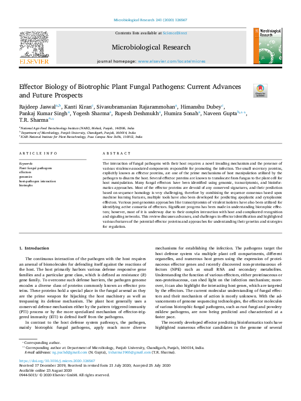 (PDF) Effector Biology of Biotrophic Plant Fungal Pathogens: Current ...
