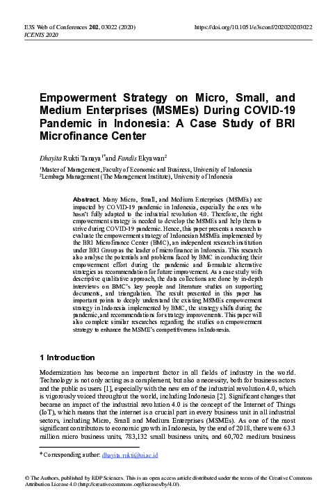 (PDF) Empowerment Strategy on Micro, Small, and Medium Enterprises (MSMEs) During COVID-19 ...