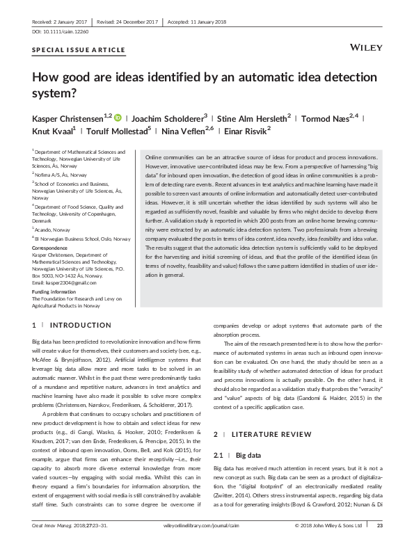 (PDF) How good are ideas identified by an automatic idea detection system?