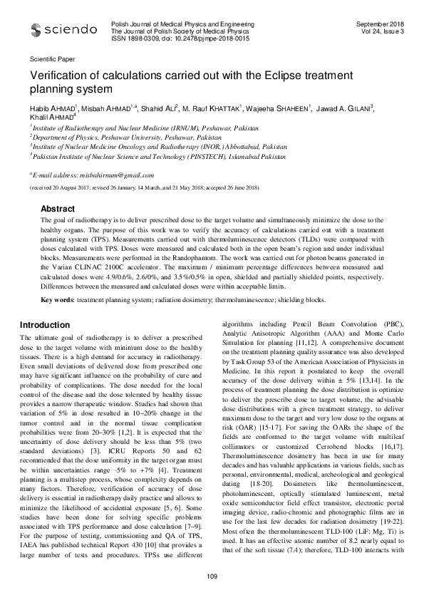 (PDF) Verification of calculations carried out with the Eclipse ...