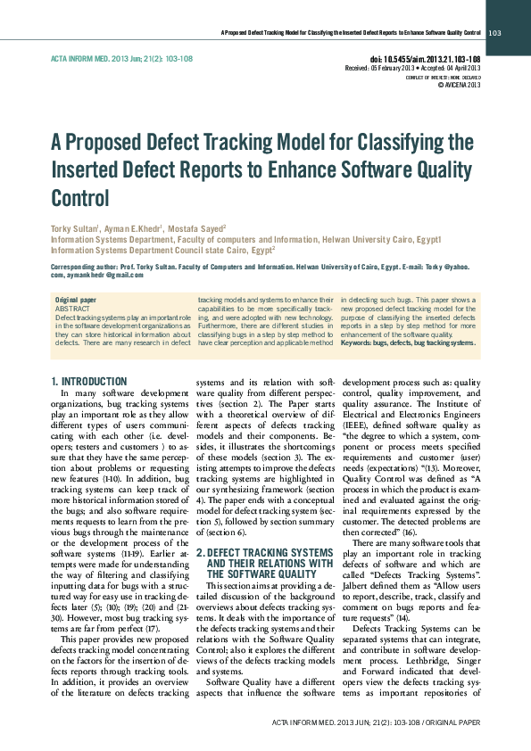 (PDF) A Proposed Defect Tracking Model for Classifying the Inserted ...