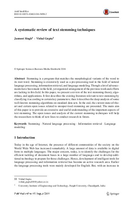 (PDF) A systematic review of text stemming techniques