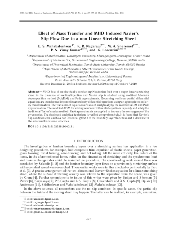 (PDF) Effect of Mass Transfer and MHD Induced Navier’s Slip Flow Due to ...