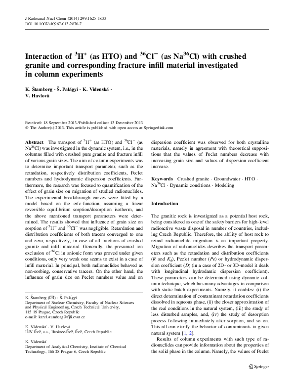 (PDF) Interaction of 3H+ (as HTO) and 36Cl− (as Na36Cl) with crushed ...