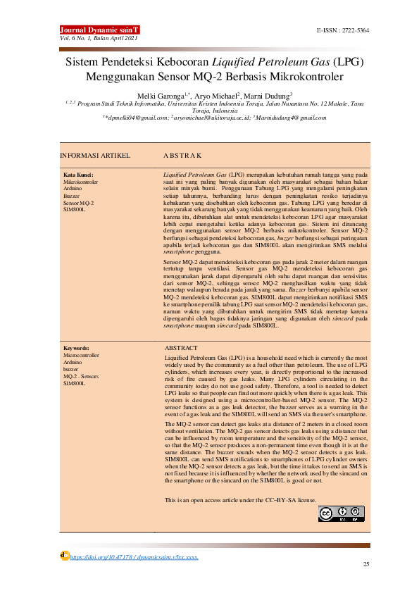 (PDF) Sistem Pendeteksi Kebocoran Liquified Petroleum Gas (LPG) Menggunakan Sensor MQ-2 Berbasis ...